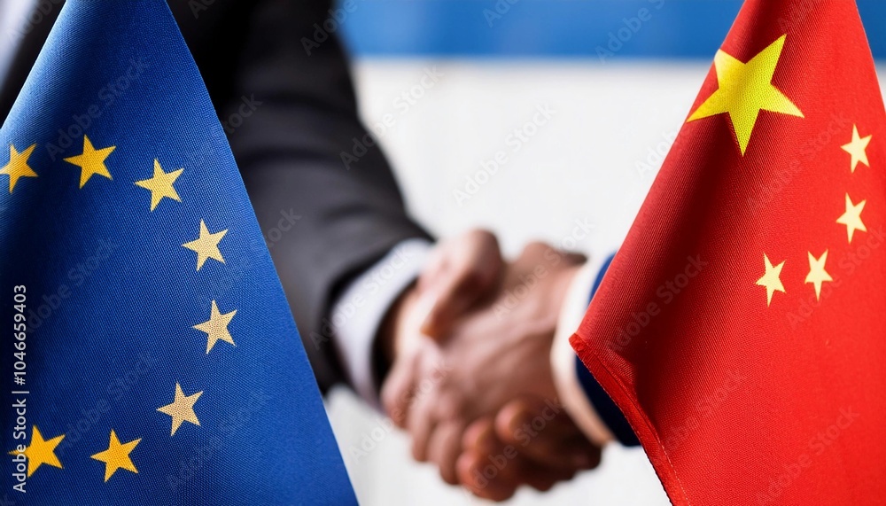 China vs EU (Europe Union) table flags side by side on the table with ...