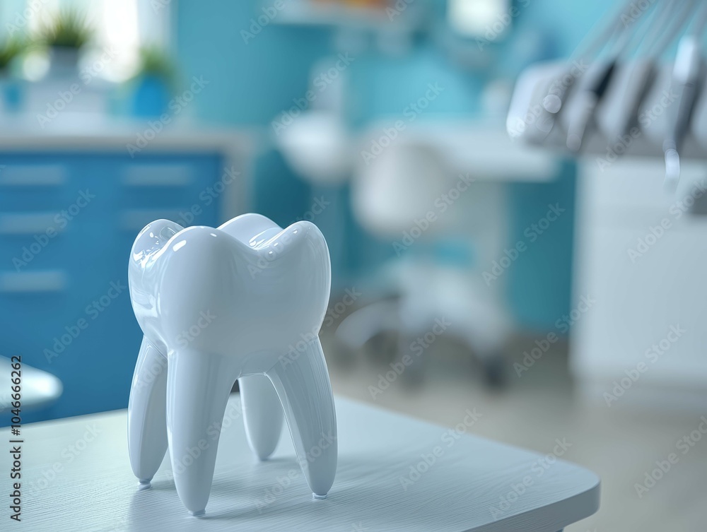 A decorative tooth model in a bright dental clinic setting designed to ...