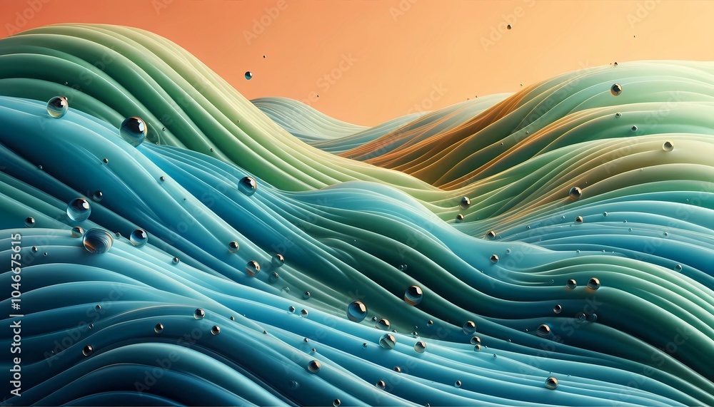 Soft wave background image with big and small bubbles in blue, green ...