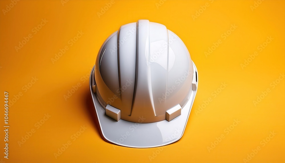Pristine White Construction Hard Hat on Bold Yellow Background ...