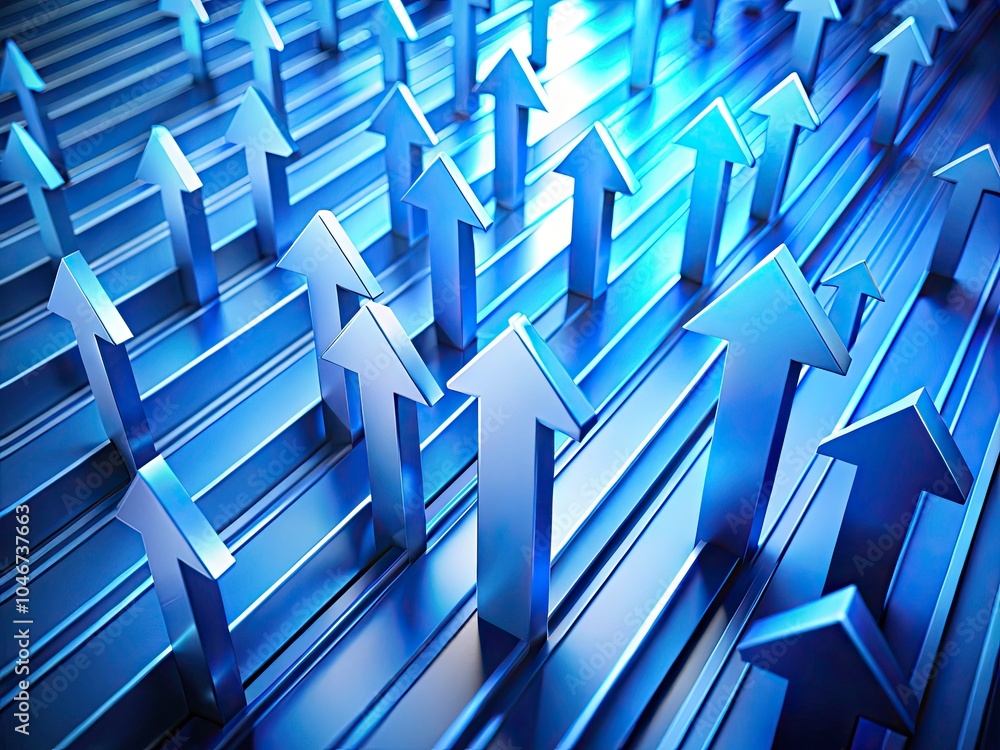 Multiple Blue Arrows Pointing Forward on a Dynamic Blue and White ...