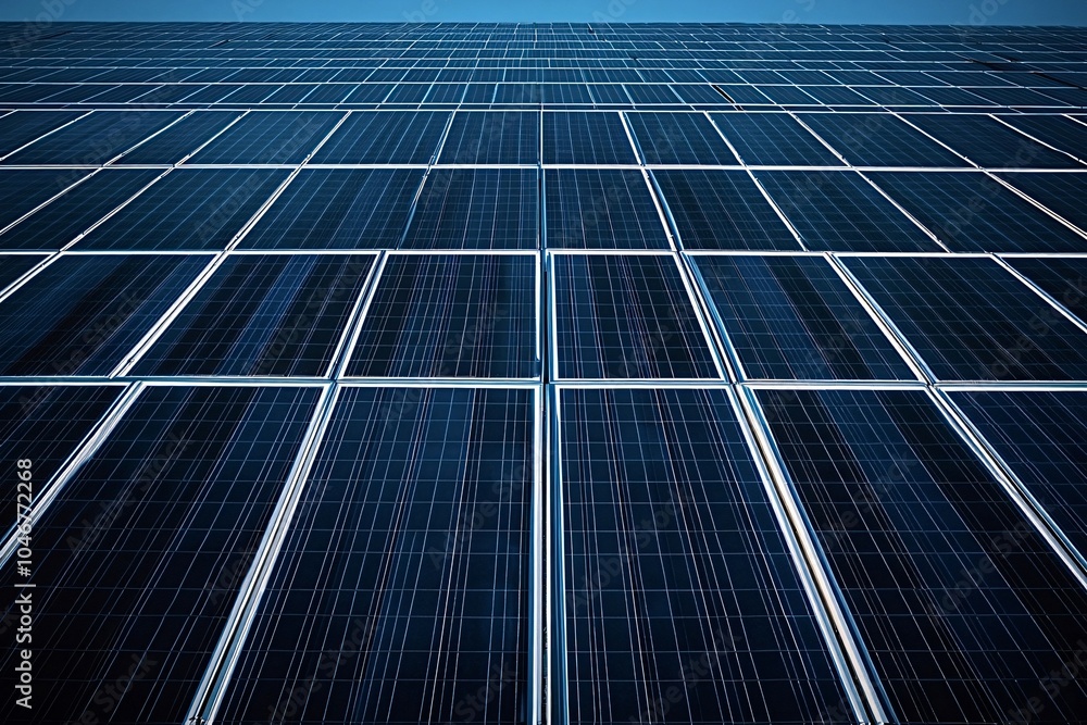 Rows of solar panels are absorbing the sun's rays and converting them ...