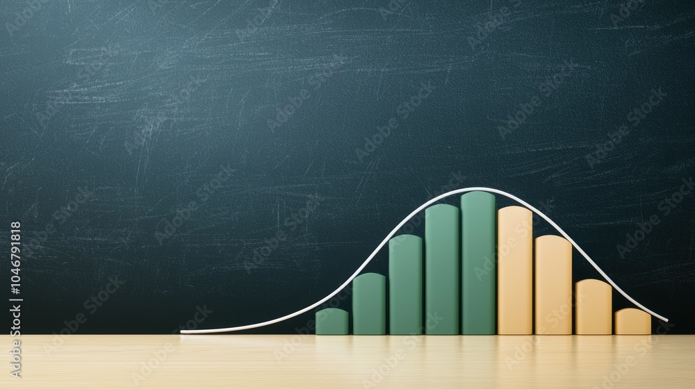 3D normal distribution curve against chalkboard A 3D bar chart ...
