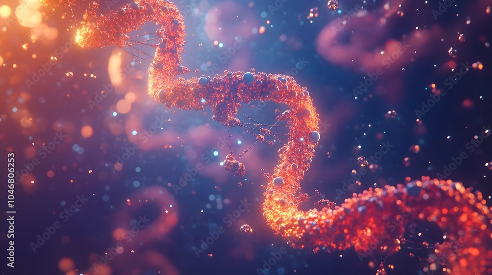 Abstract animated structure of a DNA molecule from particles. Concept ...