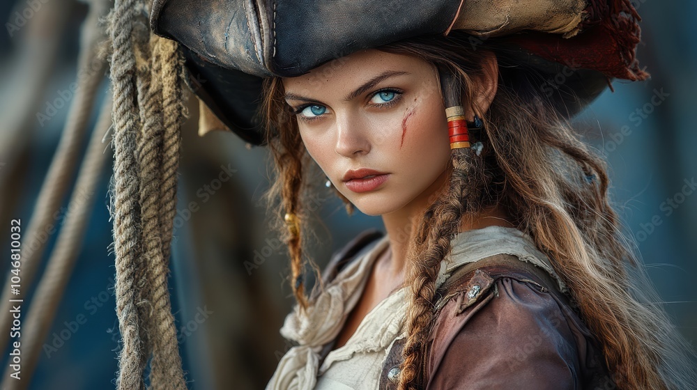 Female Pirate , Intense Blue Eyes, and a Weathered Tricorn Hat ...
