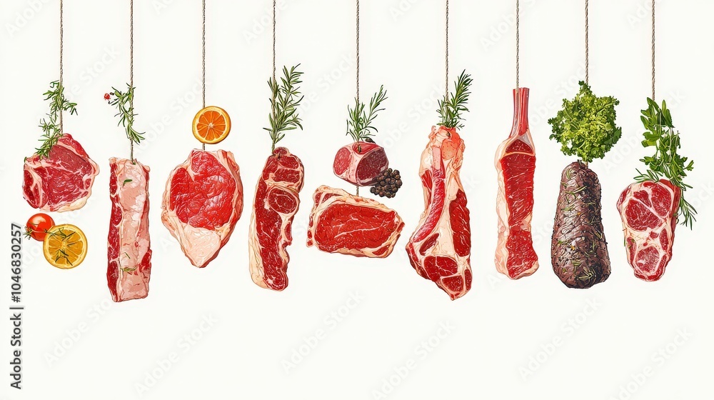 An informative depiction of the butchering process with various cuts of ...