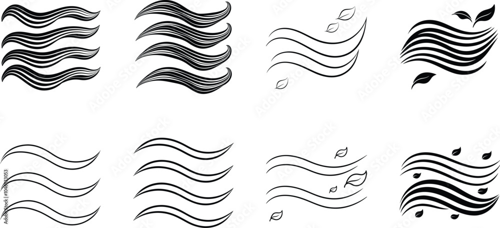The image shows eight variations of a wavy line design, some with ...