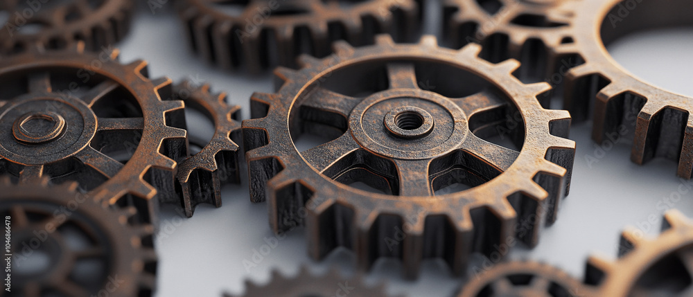 Closeup of Interlocking Bronze Cogs and Gears Industrial Machinery and ...