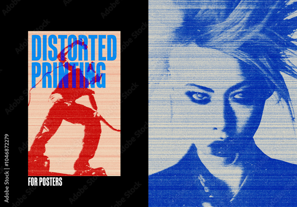 Distorted Colorful Scan Poster Photo Effect Mockup Stock Template ...