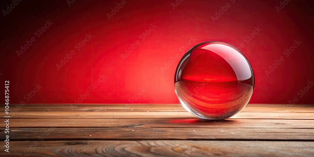 Red background with a large crystal ball sitting on a wooden table ...