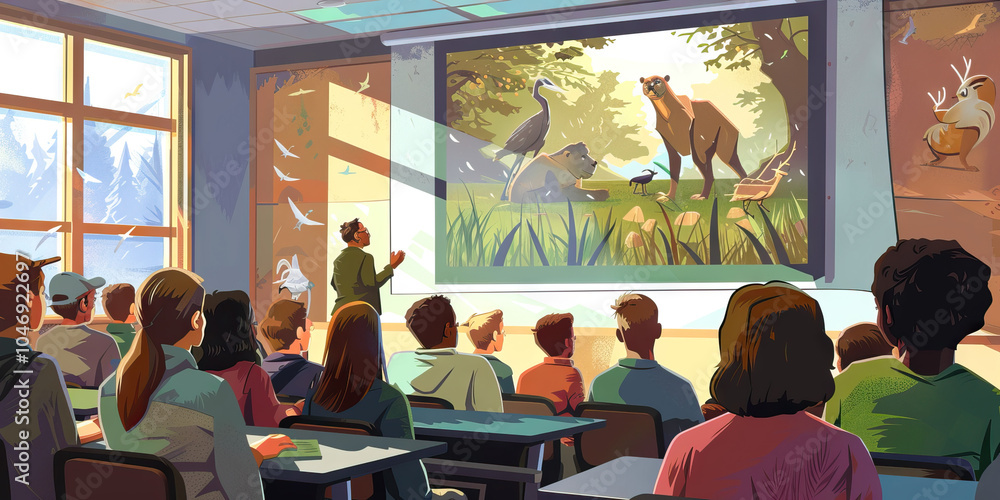 An environmental science class, discussing the importance of ...