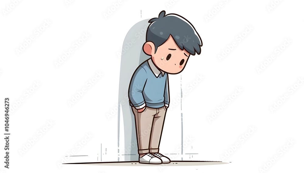 person standing leaning against wall looking sad, clipart cartoon ...