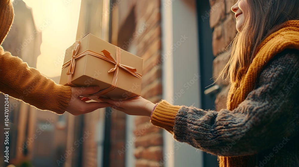 Courier Delivering Small Parcel Package to Home Resident at Doorstep ...