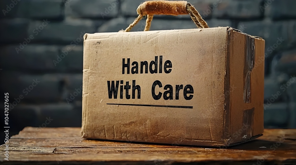 Stacked Cardboard Delivery Boxes Marked with Handle with Care Instructions for Fragile Goods ...