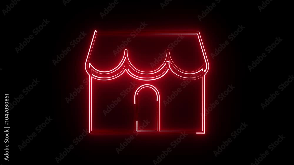 A neon home icon features a stylized house design illuminated in ...