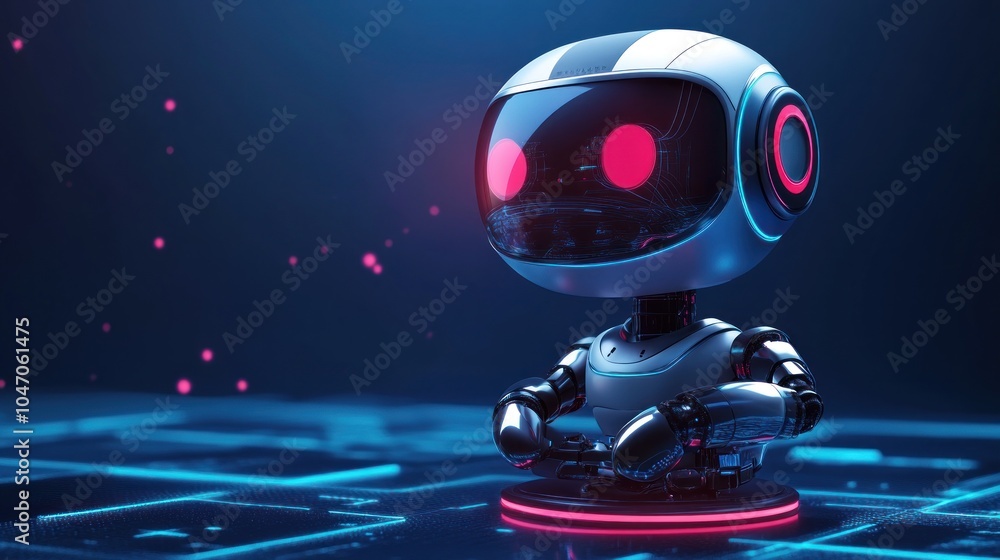 Futuristic Robot with Digital Holographic Platform. AI chat bot based ...