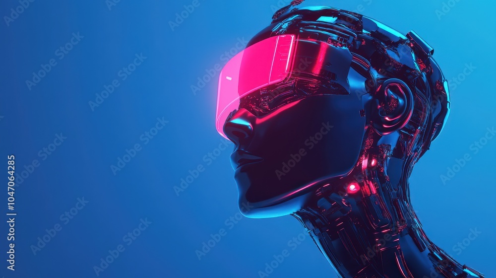 Futuristic Robot with Digital Holographic Platform. AI chat bot based ...