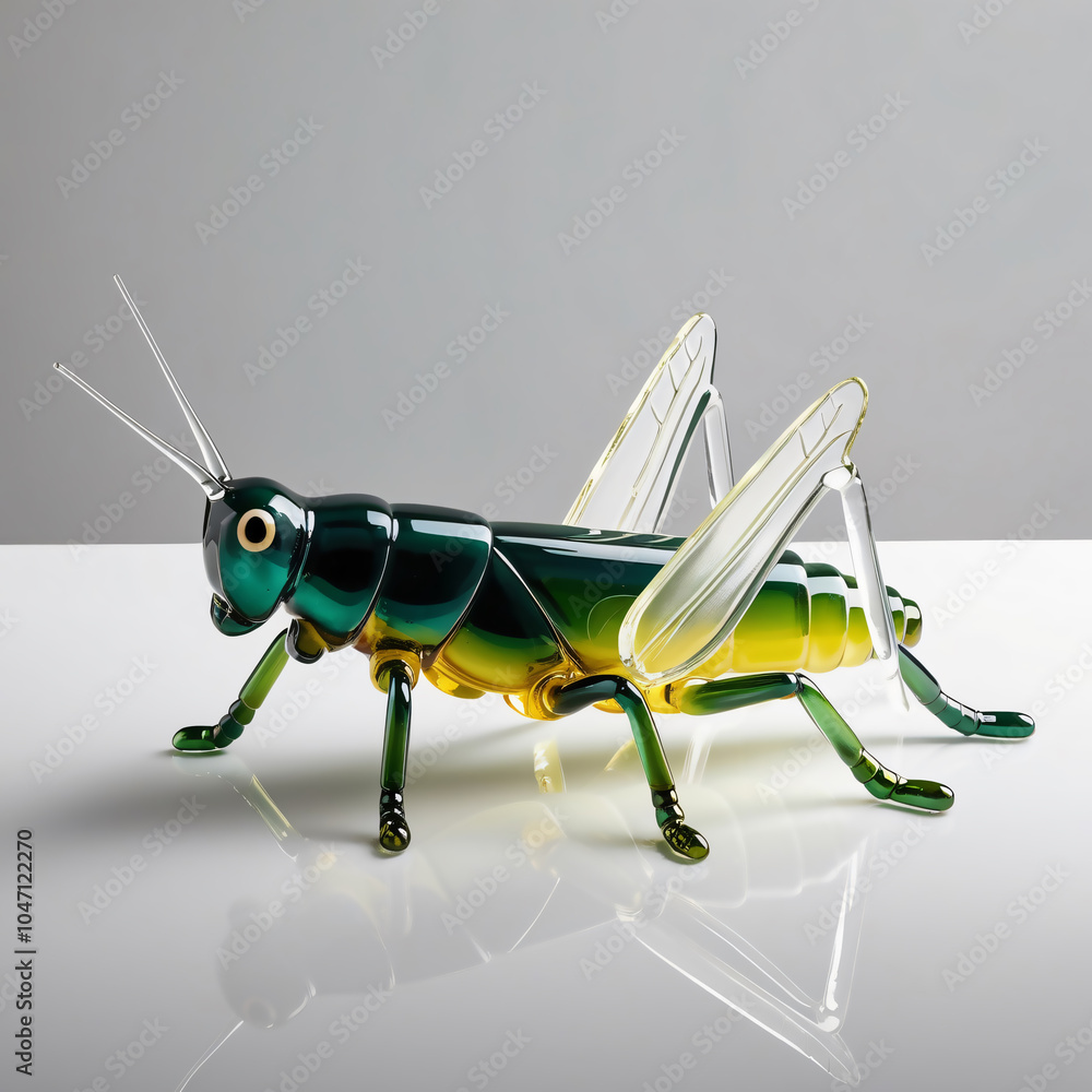 Stylized Glass Grasshopper Sculpture with Gradient Colors and Elegant ...
