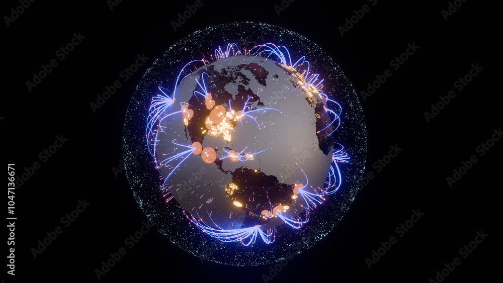futuristic 3D earth images in procedural form generates glowing many ...