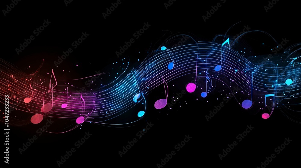 Wave of music melody notes with clef. Musical notes stave line pattern ...