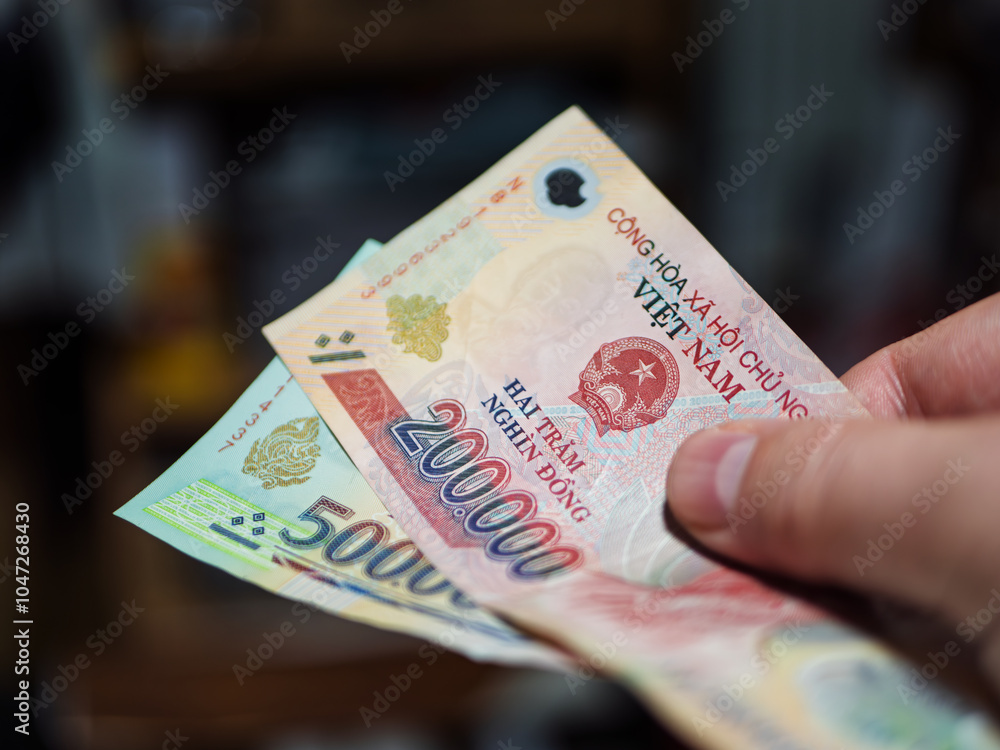 Vietnamese Dong Currency Notes in Hand Stock Photo | Adobe Stock