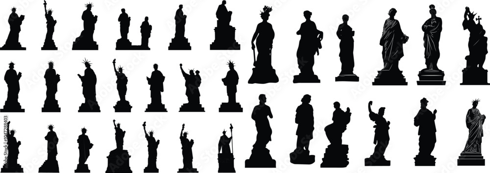 Ancient Greek solid black color sculptures of gods, goddess and heros ...