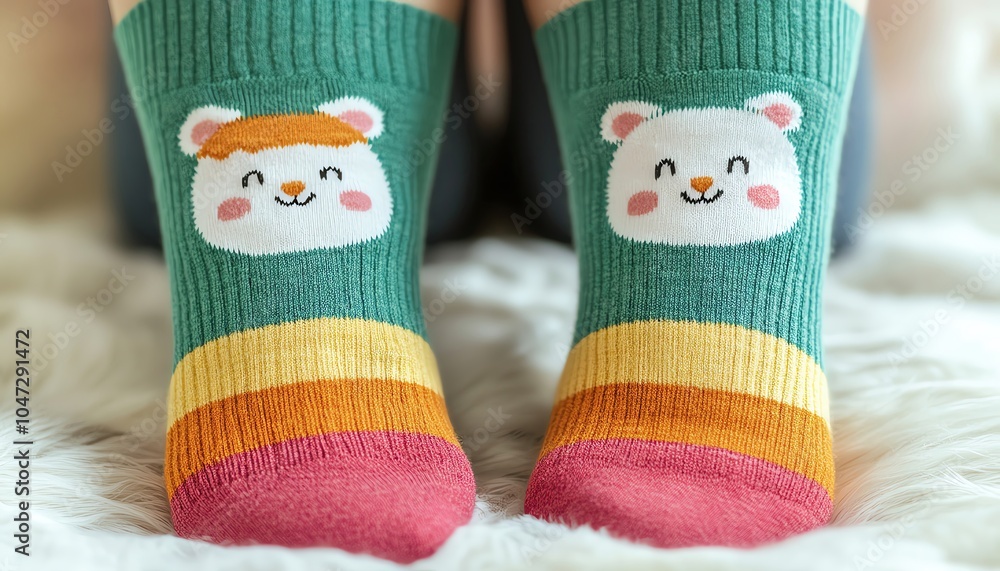 Cute cartoon character socks on feet, playful and fun, celebrating ...