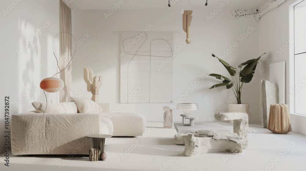 An avant-garde living space design featuring a white canvas backdrop ...