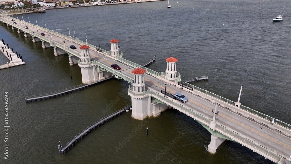 St Augustine Florida aerial view of historic Bridge Of Lions crossing ...