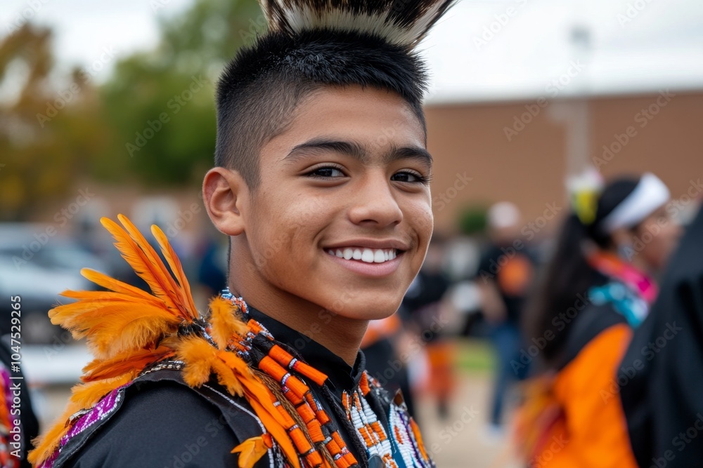 A Native American powwow with people in traditional regalia dancing to ...