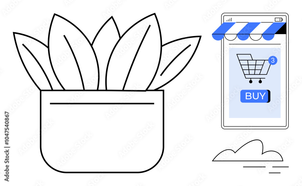 Mobile storefront with a shopping cart icon and a BUY button. Plant ...