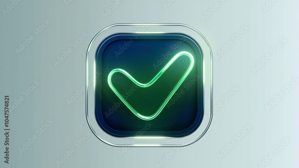 Modern 3D illustration of a blue checkmark symbol in a square shape ...