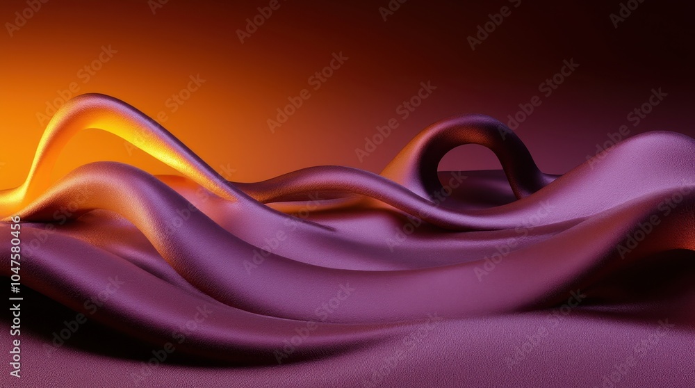 Undulating waves of metallic and silky textures in gradient shades of orange, purple, and gold ...