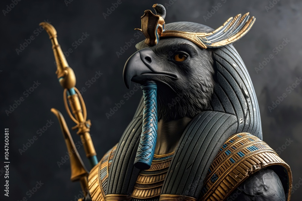Horus the falcon god of kingship and the sky, wearing the pschent crown ...