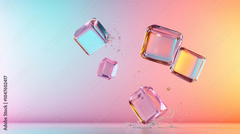 Four transparent cubes float in mid-air, illuminated by a gradient ...