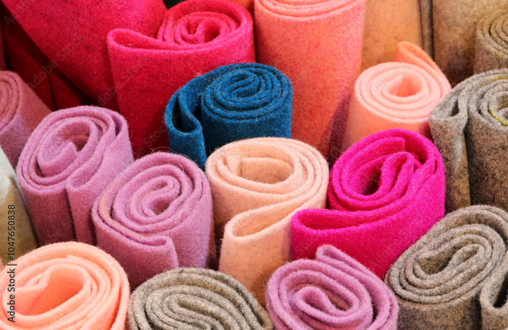 rolls of fabric called felt are for sale at a craft supply store Stock ...