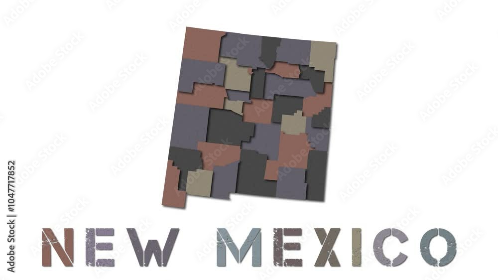 New Mexico map with paper regions. Animated US state map growing from ...