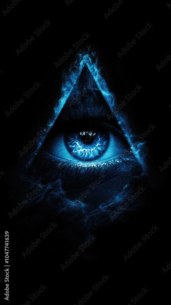 Blue Eye of Providence on black background. All-seeing God's eye in ...