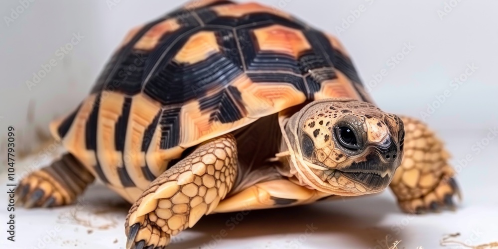 Leopard Tortoise showcases its unique spotted shell while standing in ...