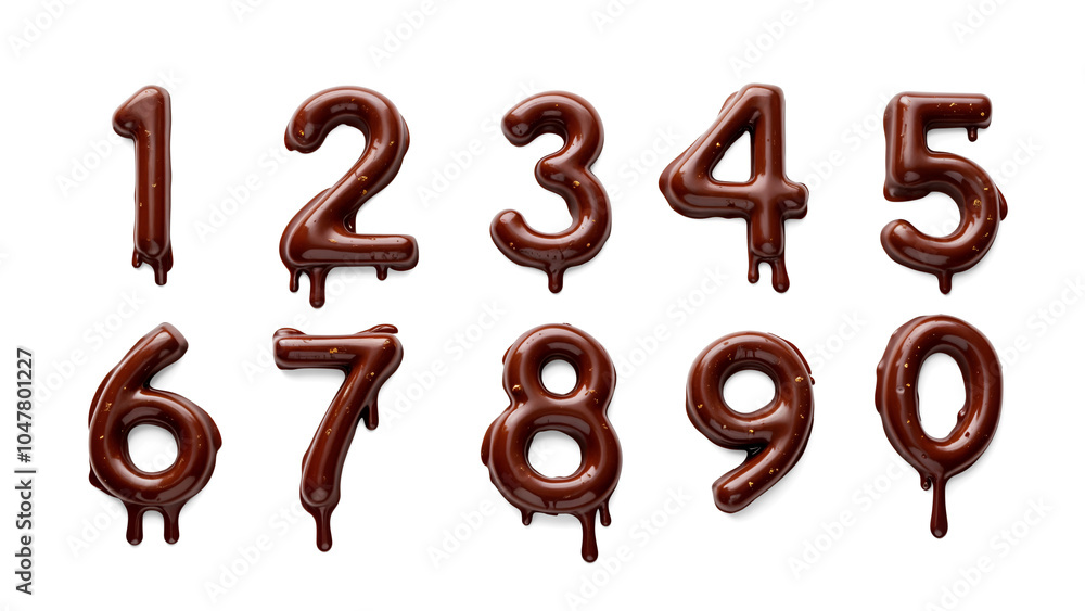 Chocolate Numbers. Dripping Chocolate. Set of Chocolate Numbers from 0 ...