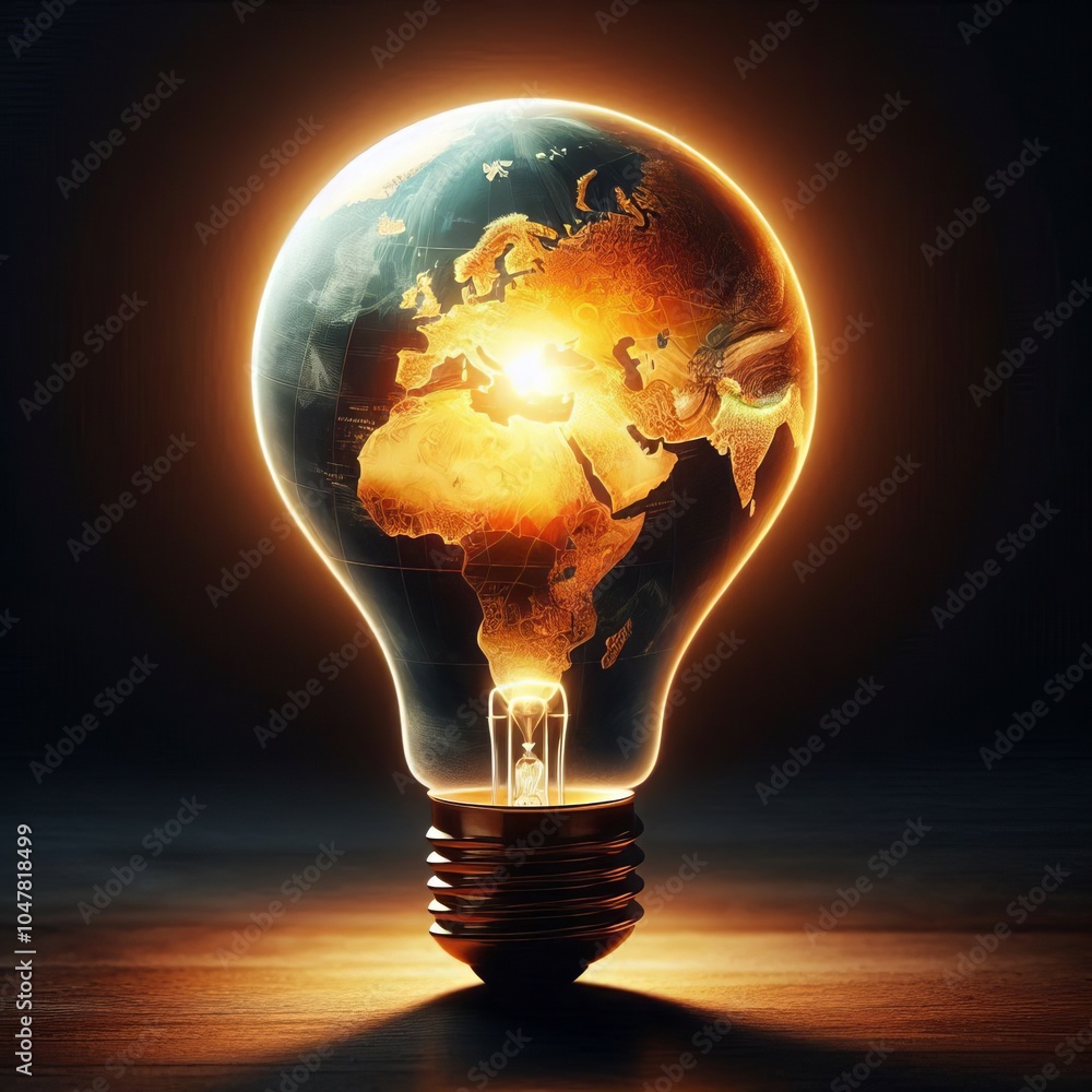 Light bulb covered with a world map. Energy efficiency , big idea and ...