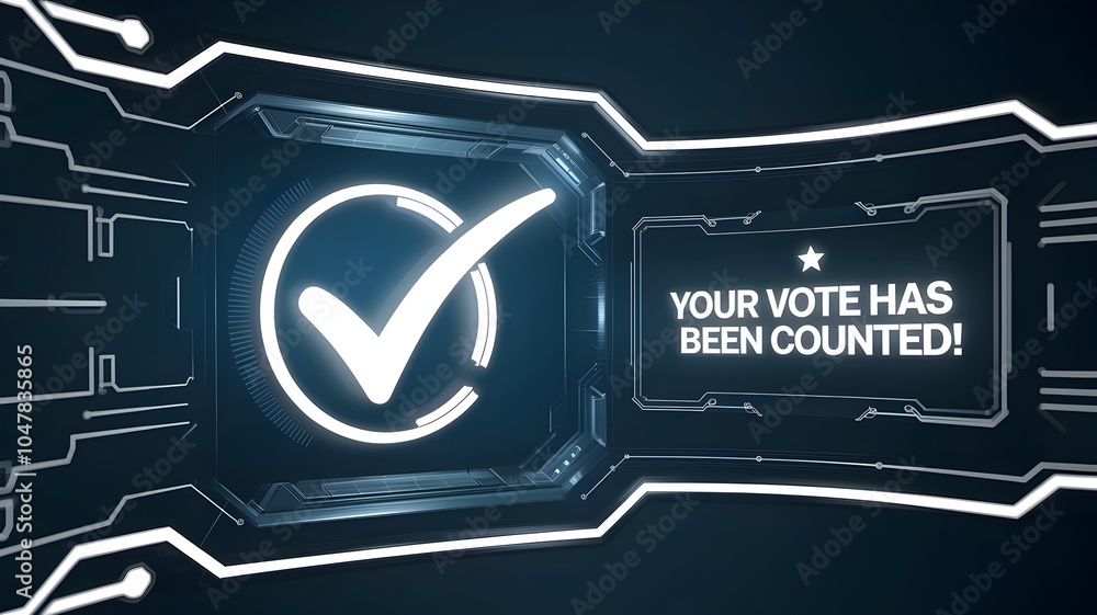 Tech-driven design of glowing screen with checkmark and vote counted ...