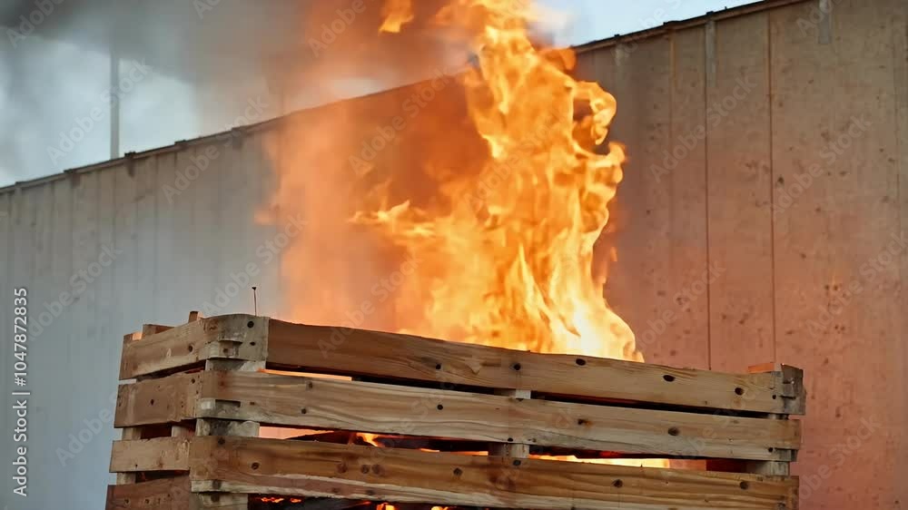 Witness wooden pallet engulfed flames intense footage demonstrating ...