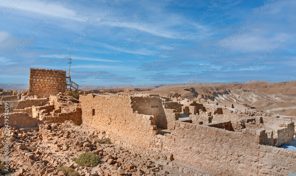 Masada Fortress, an ancient fortification at Judea Desert, near Dead ...