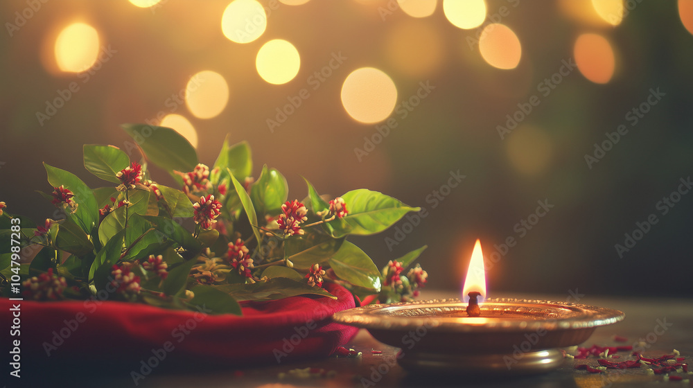 Tulsi Vivah, background of Tulsi plant decorated with red cloth and ...