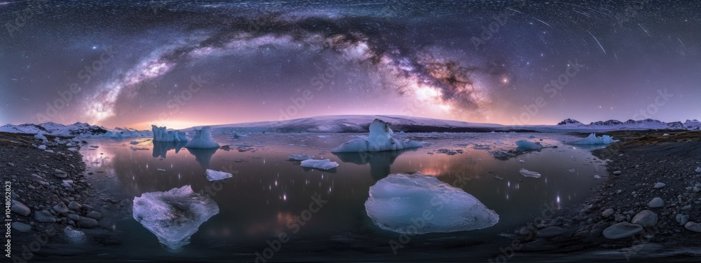 An extraordinary perspective of a remote glacier lake with floating ...