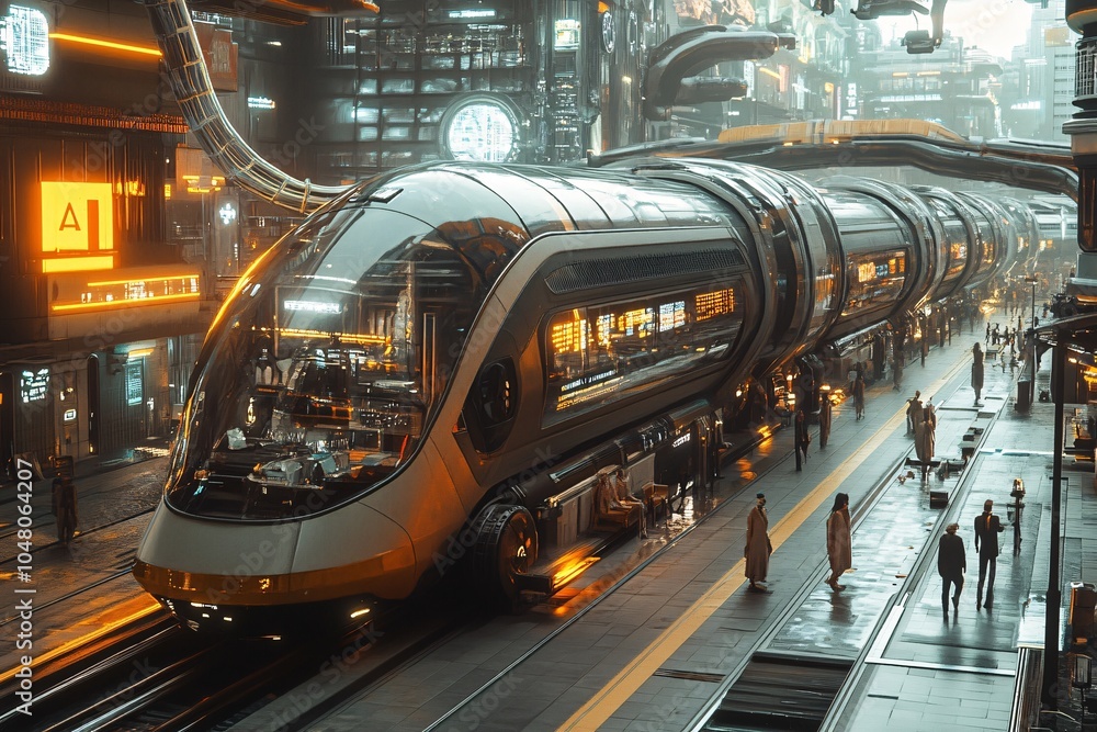 Fotografía A futuristic AI-powered transport hub, advanced trains and ...