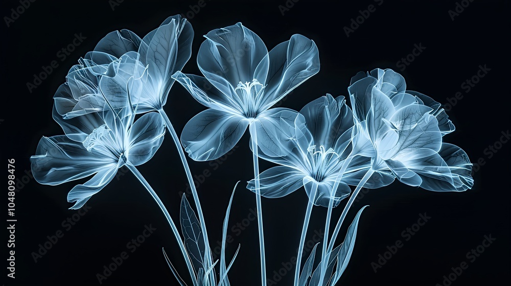 An X-ray scan of a bouquet of flowers that highlights the details of ...