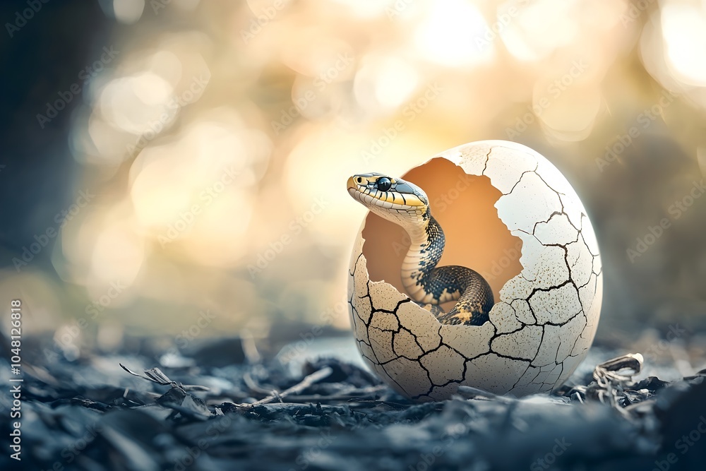 Snake Emerging from Cracked Egg Symbol of Rebirth and New Cycles in ...