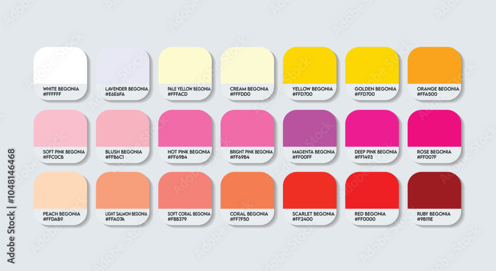 Begonia Flower Color Palette, Begonia Flower Color Guide Palette with ...